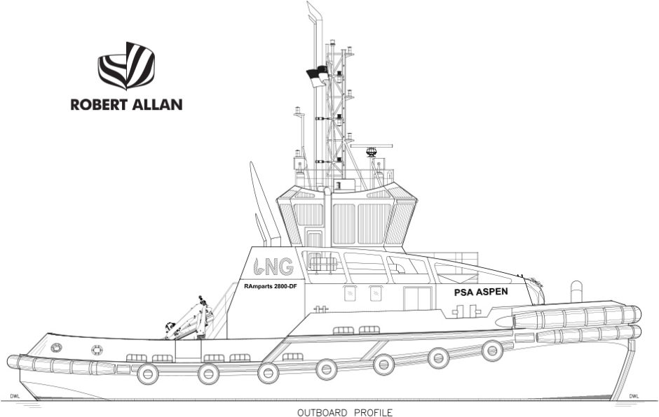 Dual Fuel Ship-Handling RAmparts 2800-DF Tug PSA Aspen - Robert Allan Ltd.